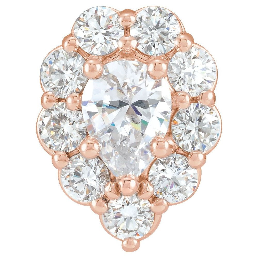 14k Rose Gold 9x6mm Pear Shape Diamond Semi-Set Halo-Style Peg Setting ...