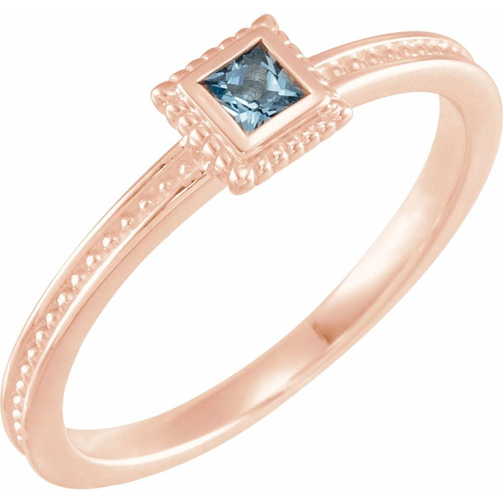 14k Rose Gold Aquamarine Stackable Family Fashion Ring Fine Jewelry For ...