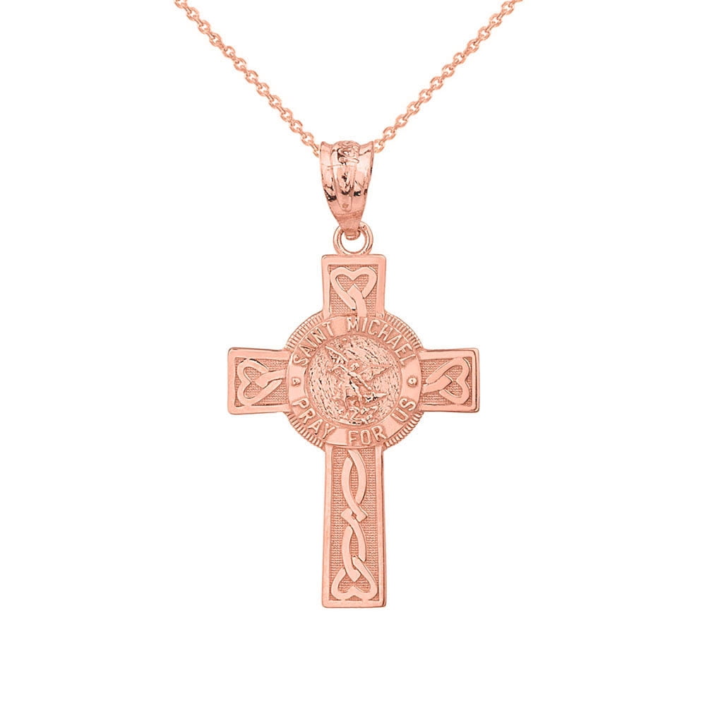14k Rose Gold Celtic Cross Patron Saint Michael Archangel Heart Love ...