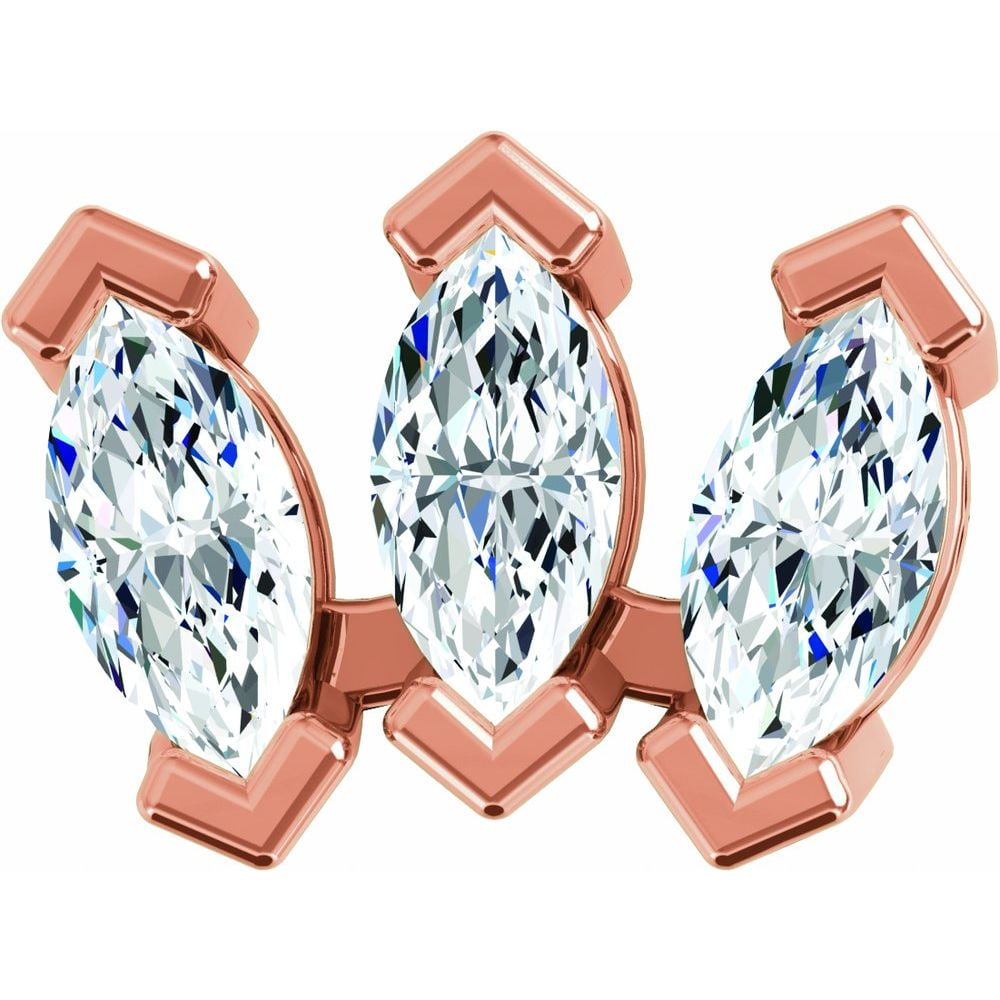 14k Rose Gold Diamond 3 Three-Stone V-Prong Accented Trim Finished ...