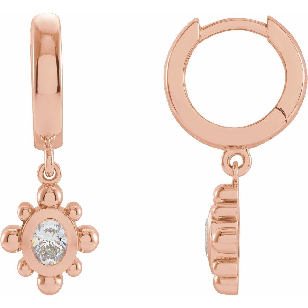 14k Rose Gold Diamond Beaded Bezel-Set Hinged Hoop Drop Dangle Earrings ...