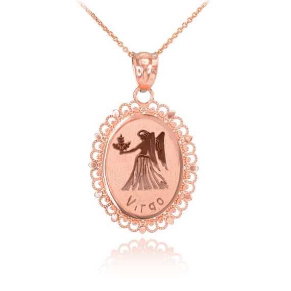 14k Rose Gold Filigree Oval Zodiac Sign Pendant Necklace Virgo (PENDANT ...