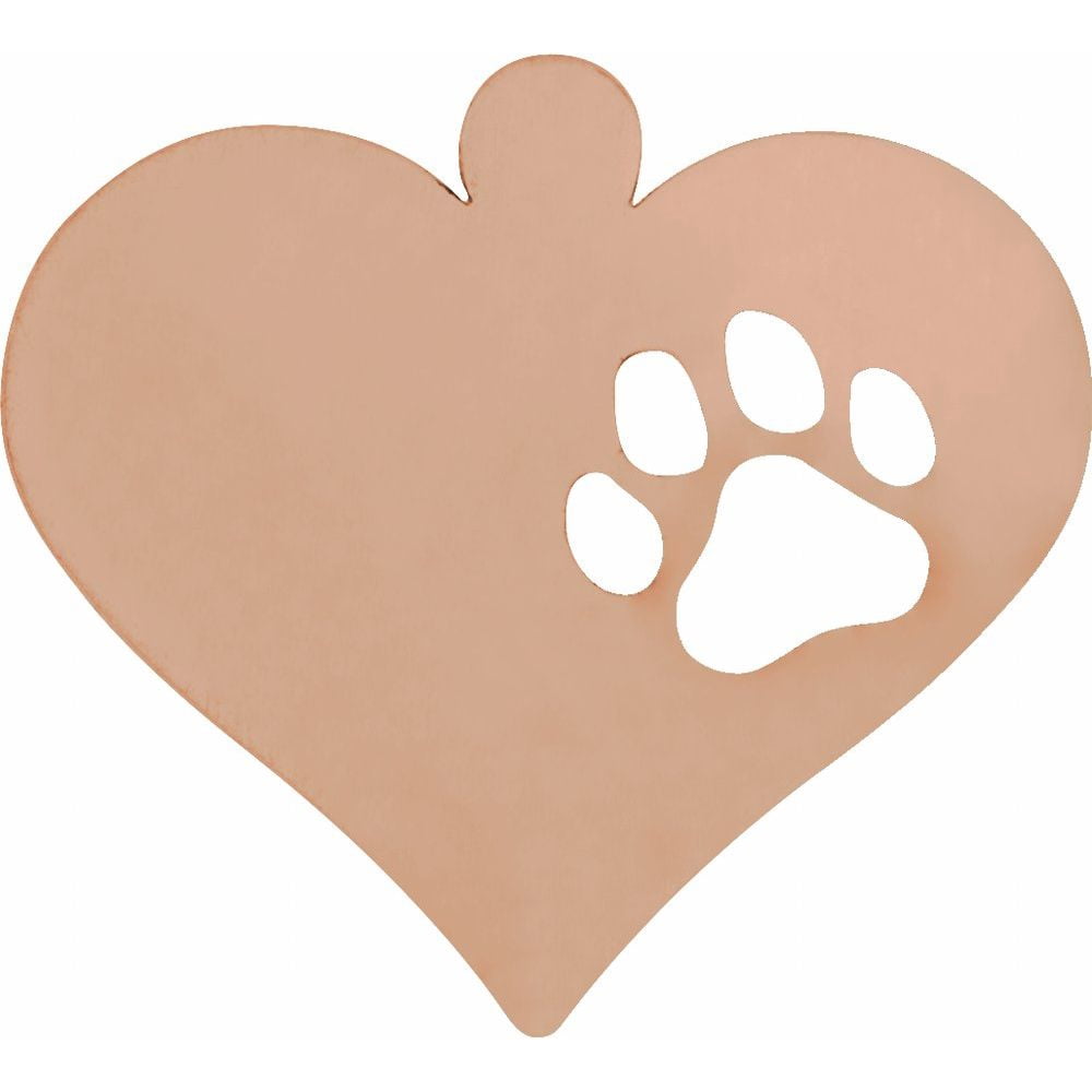 14k Rose Gold Heart Shape with Paw Print Cutout 14 Gauge Stamping with ...