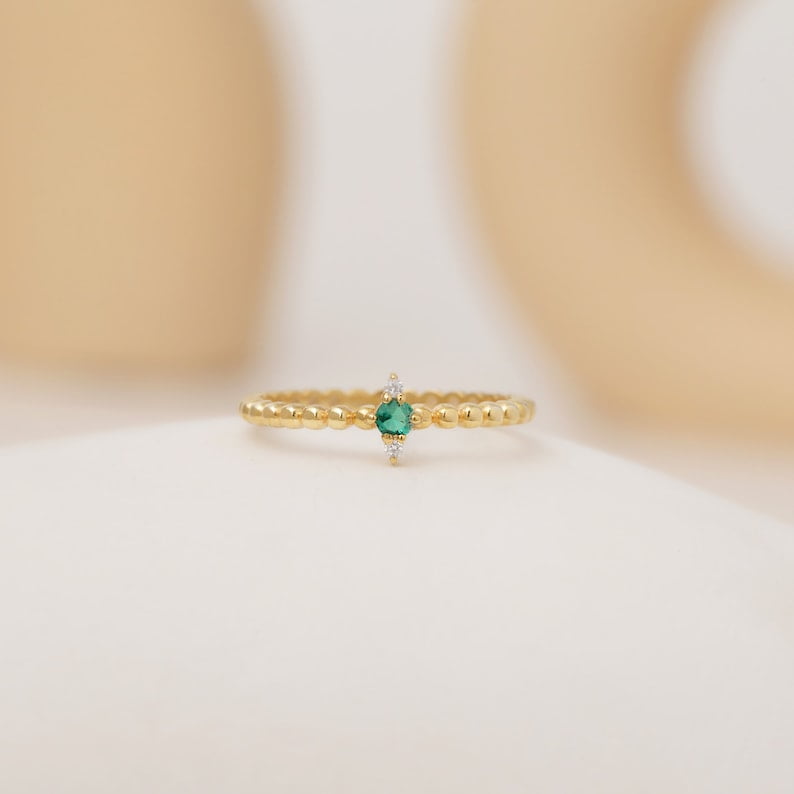 14k Rose Gold Ring Natural Minimalist Emerald Ring Unique Emerald ...