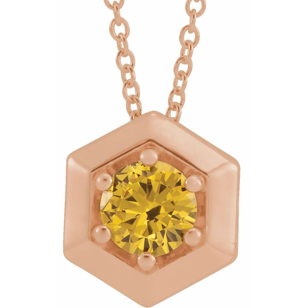 14k Rose Gold Round Shape Citrine Geometric Solitaire Necklace Fine ...