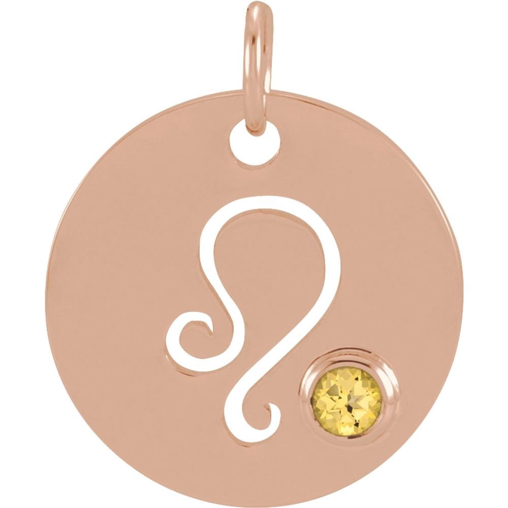 14k Rose Gold Round Shape Honey Topaz Leo Zodiac Disc Pendant Fine ...