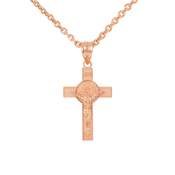 14k Rose Gold St. Benedict Crucifix Pendant Necklace 1.36" (MEDIUM ...