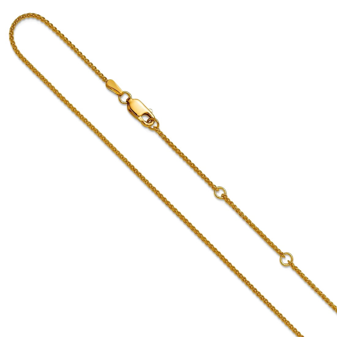 14k Solid Yellow Gold 1.2mm Small Spiga 1in+1 Inch Adjustable Chain ...