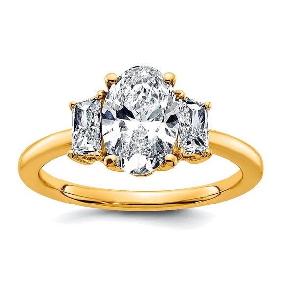 14k Solid Gold 2ct Cert Lab Grown Diamond VS+ F+ Oval Trapezoid 3 Stone ...