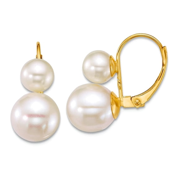 14k Solid Gold 6-9mm Round White Freshwater Cultured 2 Pearl Earrings ...
