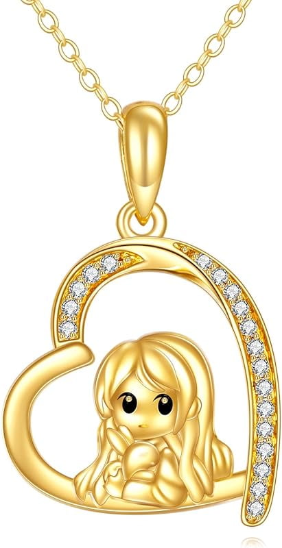 14k Solid Gold Animals Necklace for Women Giraffe Bee Elephant Ladybug ...