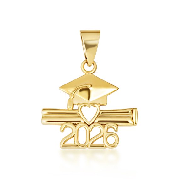 14k Solid Gold Gold Class Of 2026 Diploma Graduation Cap Pendant (14K ...
