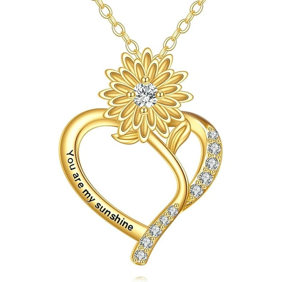 14k Solid Gold Heart Necklace for Women Rose Flower Clover Moissanite ...