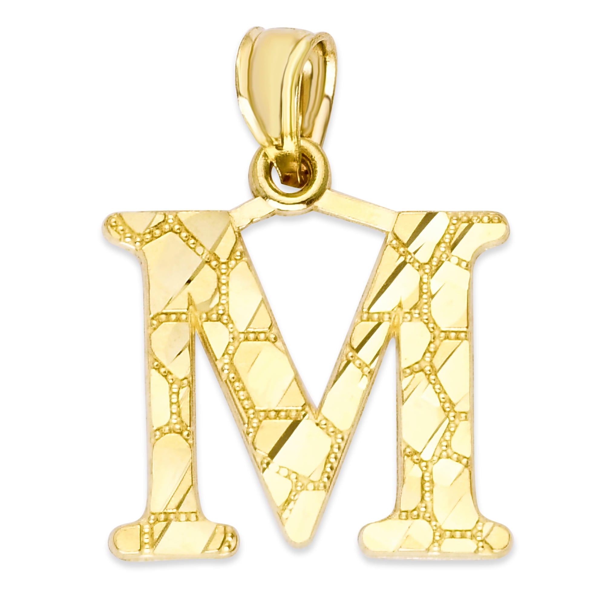 14k Solid Gold Nugget Initial Pendant, Personalized Letter Jewelry ...