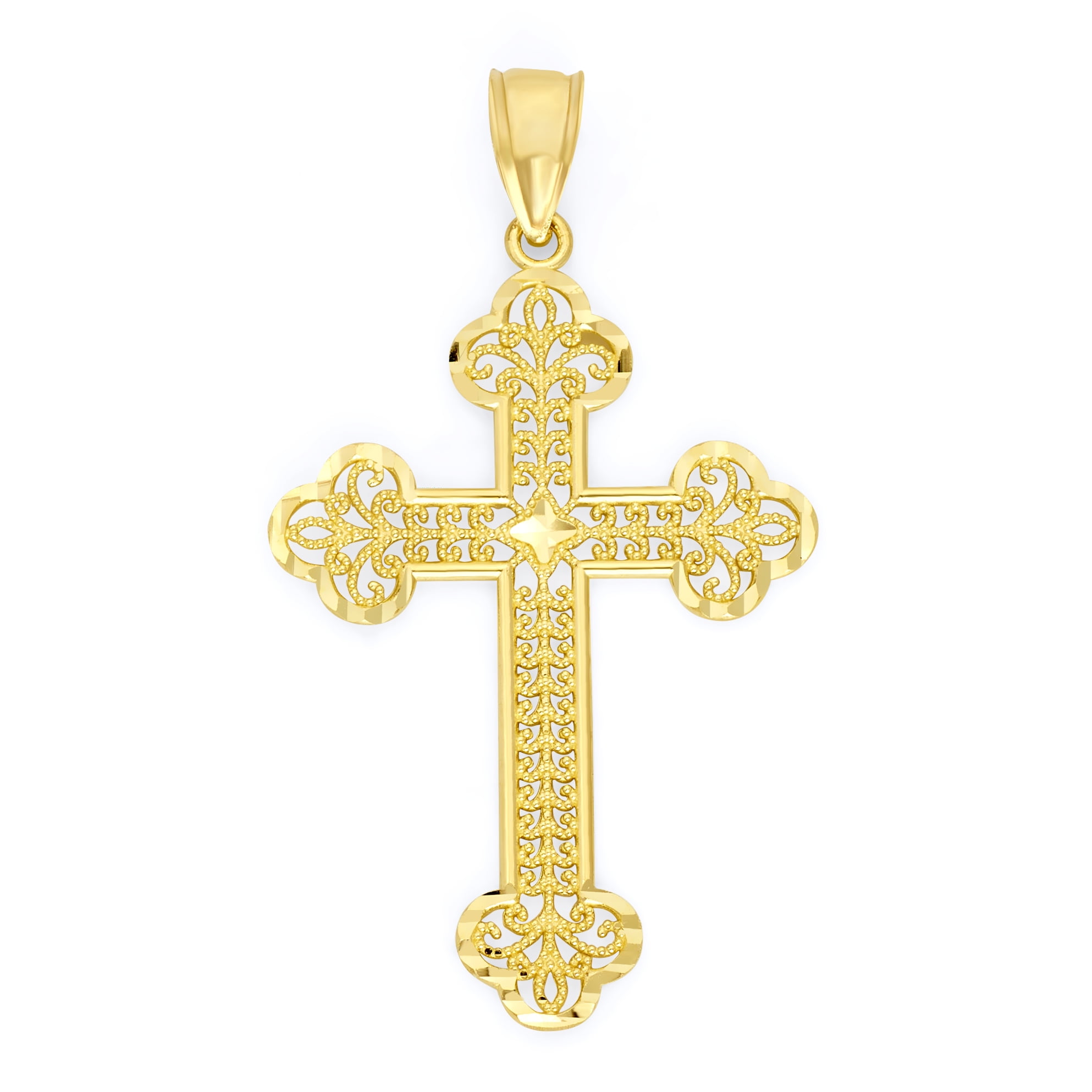 Golden Fire Solid 14k Gold Orthodox Cross Pendant Necklace - Christian ...