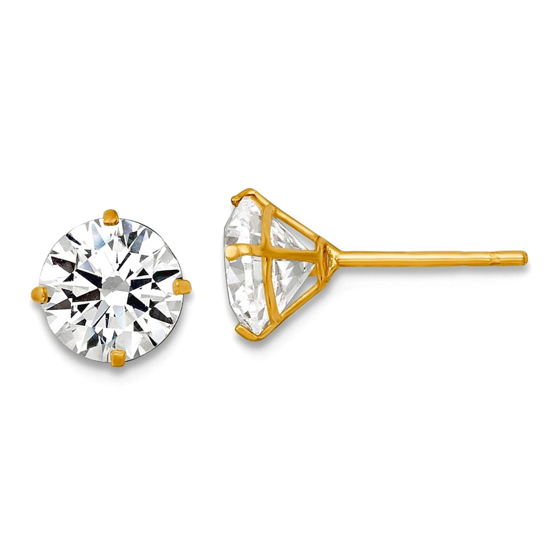 14k Solid Yellow Gold Polished 6mm Cubic Zirconia Stud Post Earrings ...