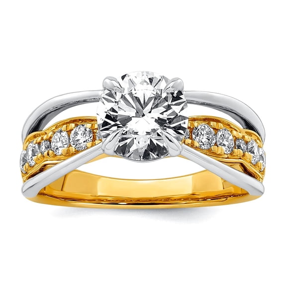 14k Solid Gold Two-tone Certified Round Center Lab Grown Diamond VS+ F+ ...