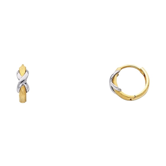 14k Solid Italian Two Tone Gold Matte X Huggies Hoop Earrings 2 mm ...