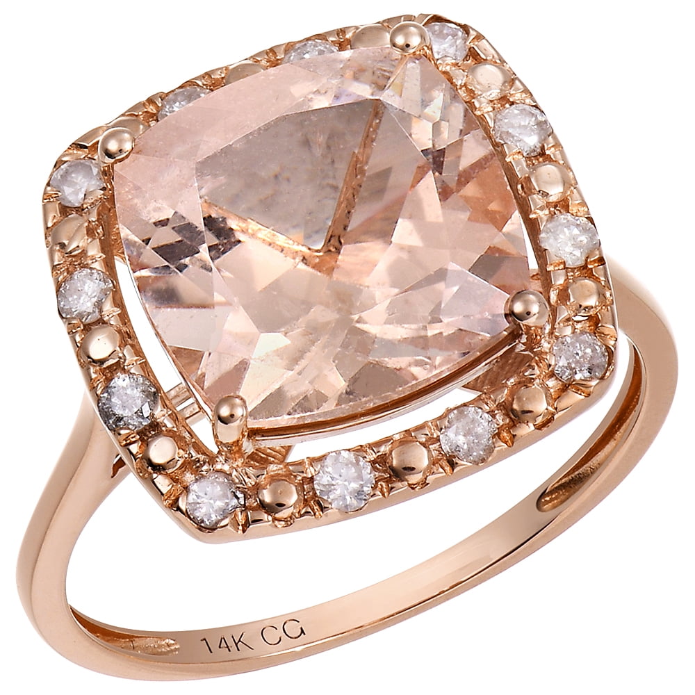 14k Solid Rose Gold Natural Large 3.70ct Cushion-cut Morganite and Halo ...