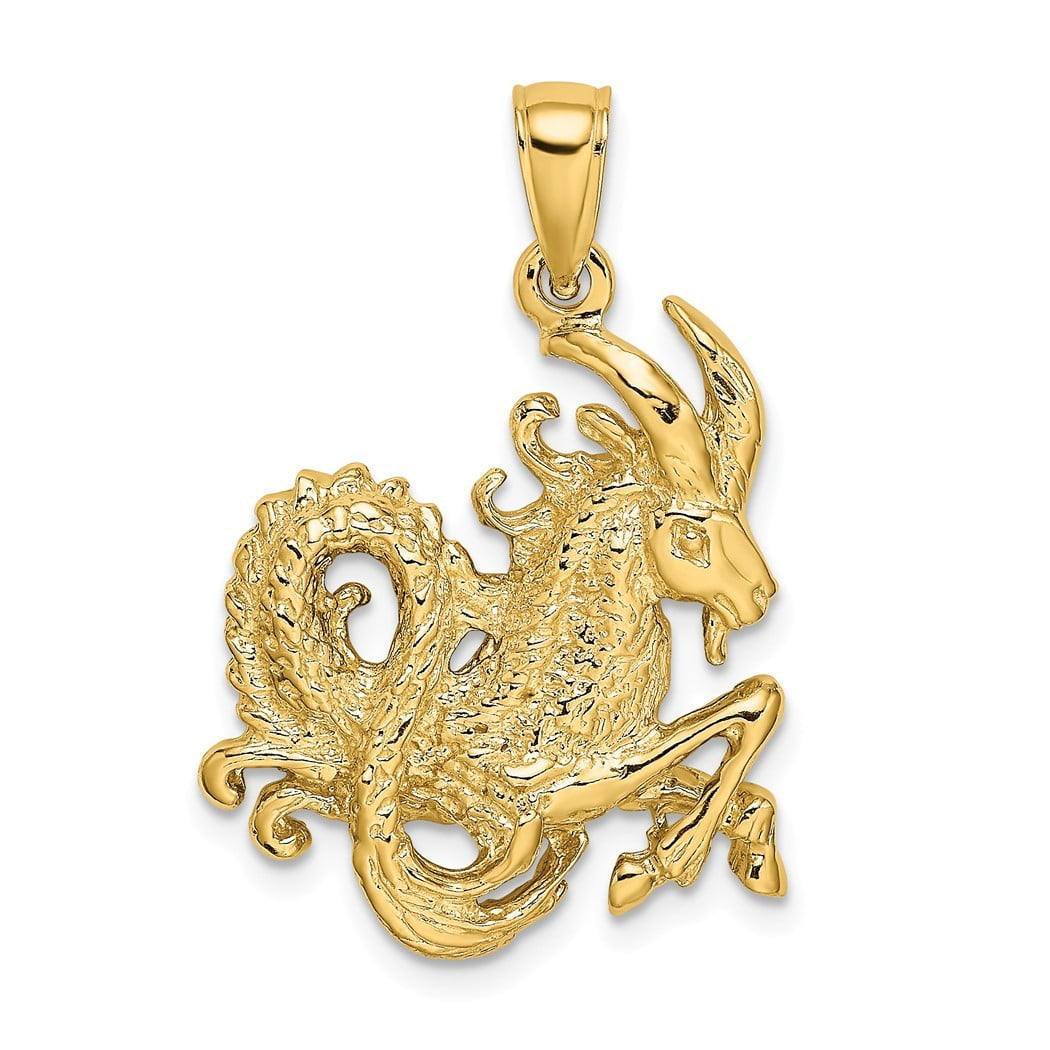 14k Solid Textured Polished Gold Large Capricorn Zodiac Pend Measures ...