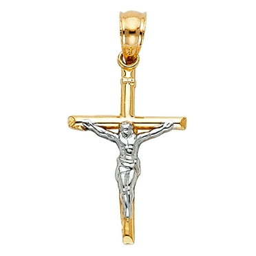 14k Yellow Rose Gold Jesus Cross Fancy Pendant Crucifix Charm Stylish ...