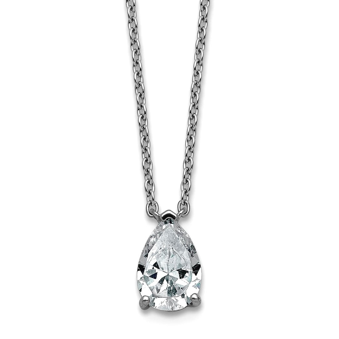 14k Solid White Gold 1ct Lab Grown Diamond VS+ F+ Pear 18 Inch Pendant ...