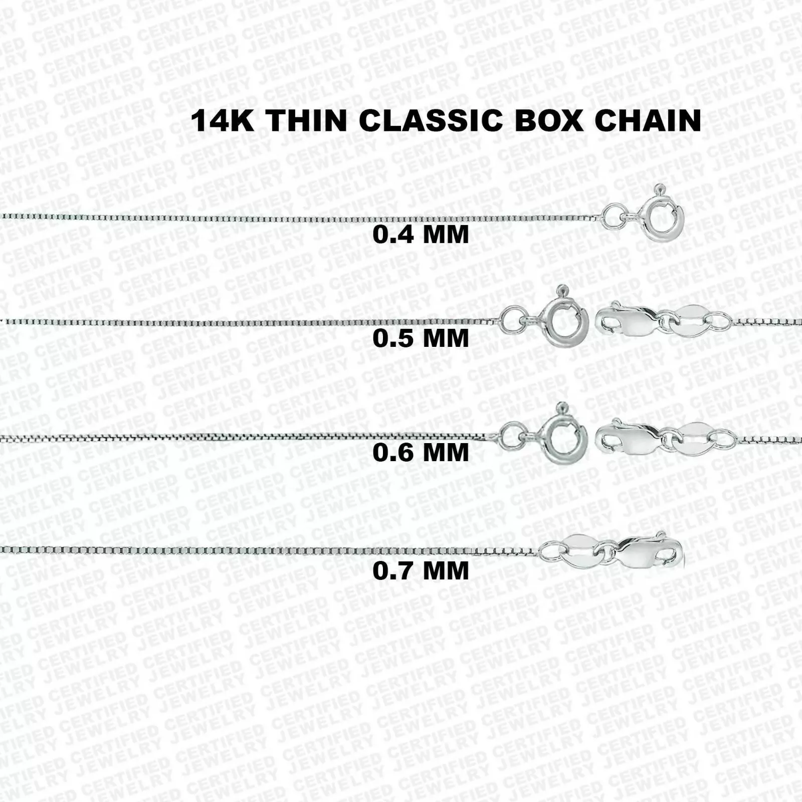 14k Solid White Gold Box Chain Necklace, 16" 18" 20" 24" Inch, 0.4mm 0 ...