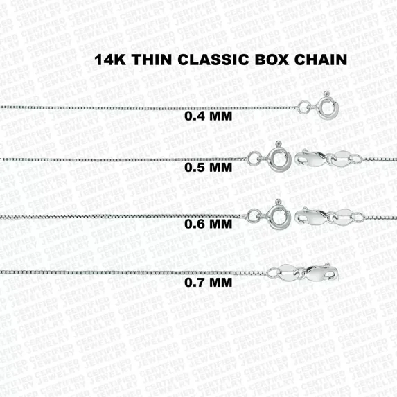 14k Solid White Gold Box Chain Necklace, 16" 18" 20" 24" Inch, 0.4mm 0 ...