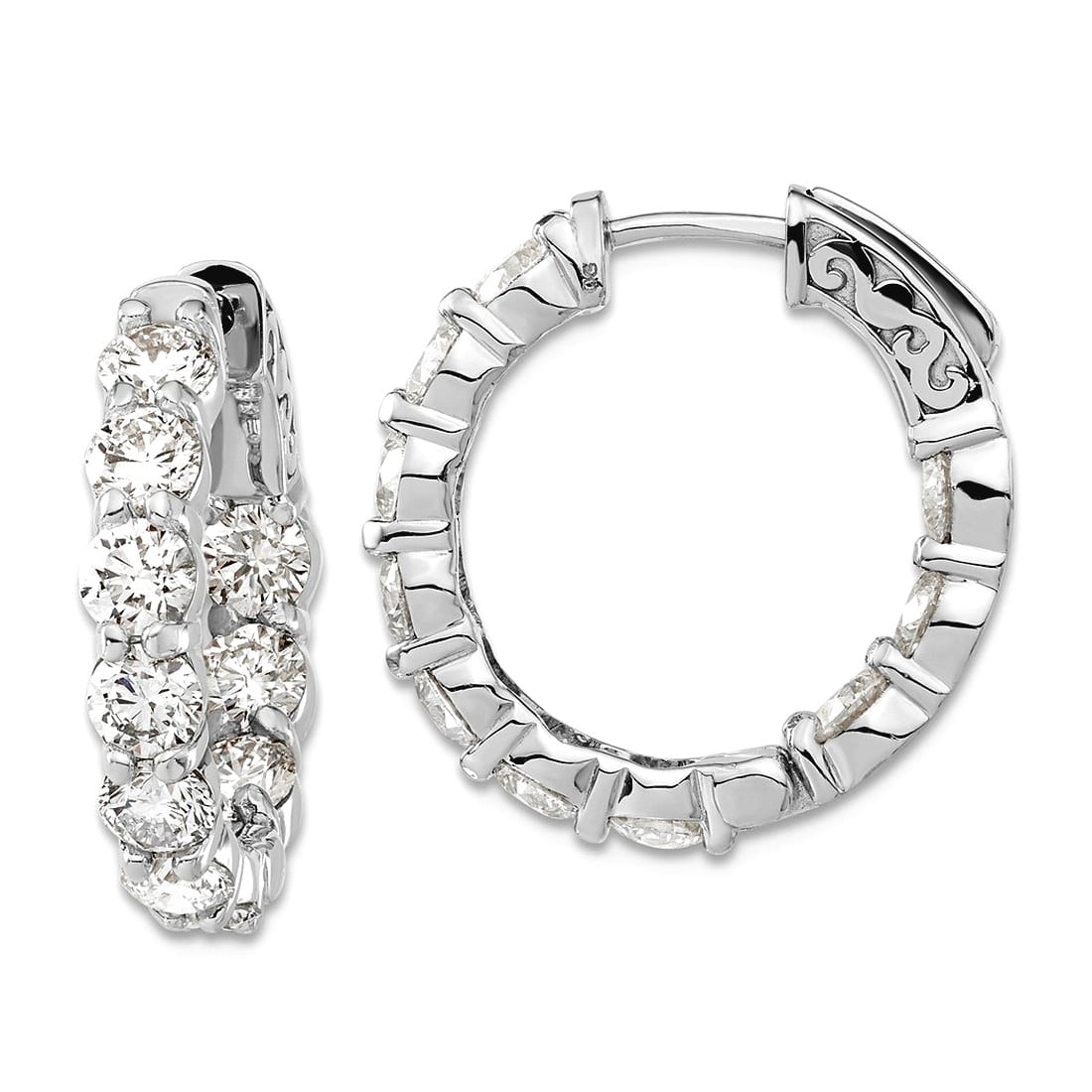 14k Solid White Gold Lab Grown Diamond SI+ G+ Round Hoop With Safety ...