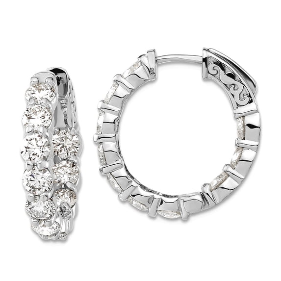 14k Solid White Gold Lab Grown Diamond SI+ G+ Round Hoop With Safety ...