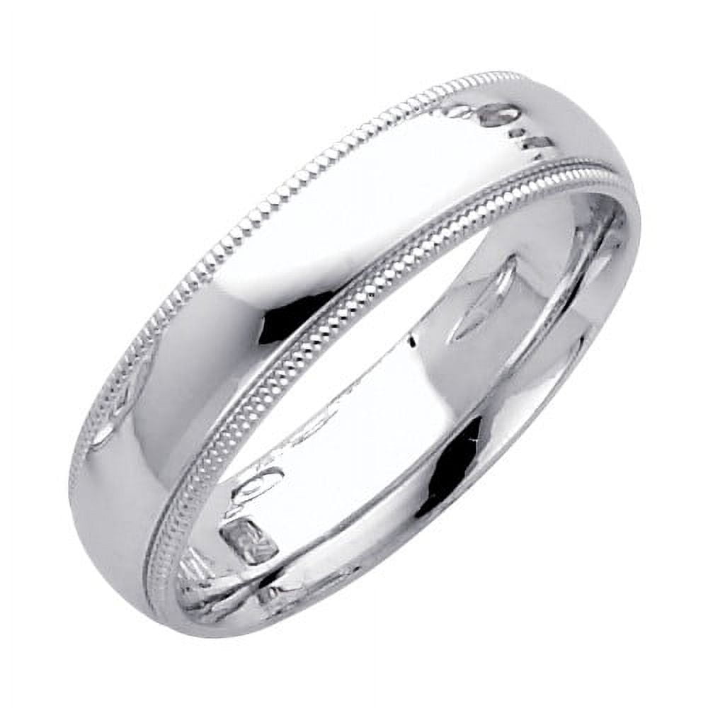 14k Solid White Italian Gold Comfort Fit Plain Milgrain Wedding Band ...