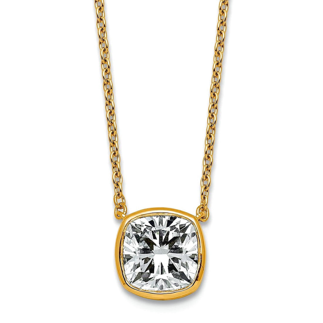 14k Solid Yellow Gold 2ct Cert Lab Grown Diamond VS+ F+ Cushion Bezel ...