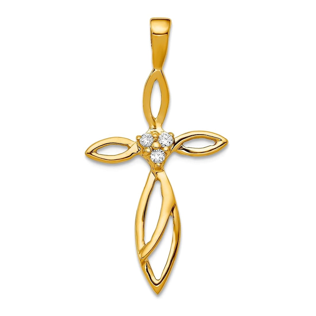 14k Solid Yellow Gold Diamond Religious Faith Cross Pendant Necklace 30 ...