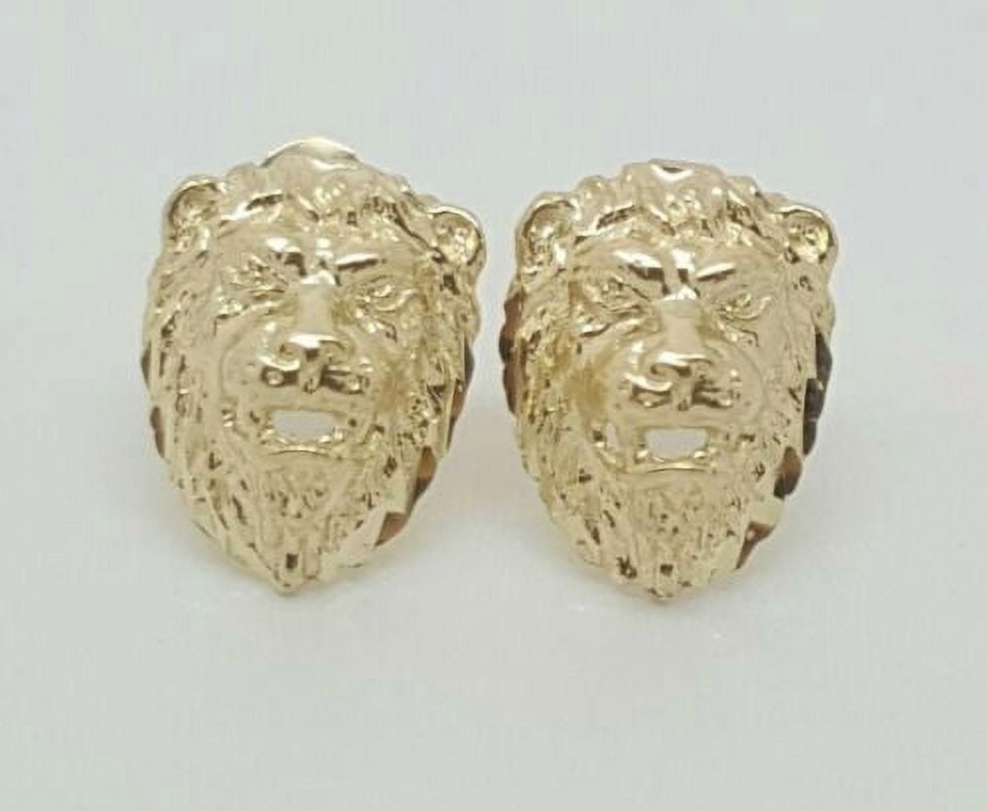 14k Solid Yellow Gold Lion Head Leo Stud Earrings Women Push Back ...