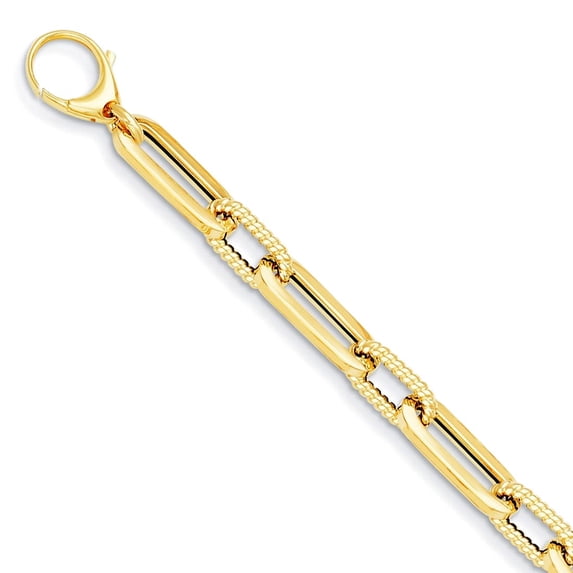 14k Solid Yellow Gold Oval Link Bracelet 8 Inch 9mm Wide Link Bracelet ...