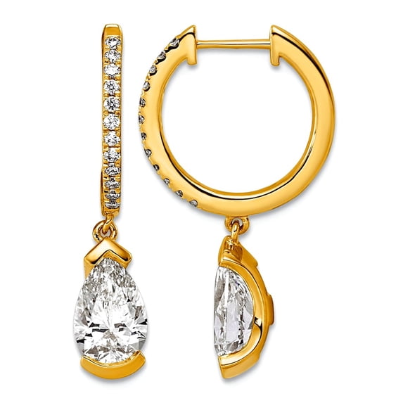 14k Solid Yellow Gold Pear Bezel Dangle Lab Grown Diamond VS+ F+ Hoop ...