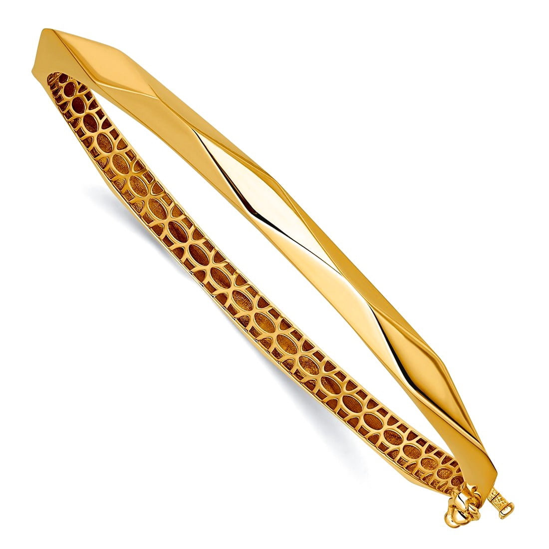 14k Solid Yellow Gold Polished Fancy Hinged Bangle Bracelet 4mm Wide ...