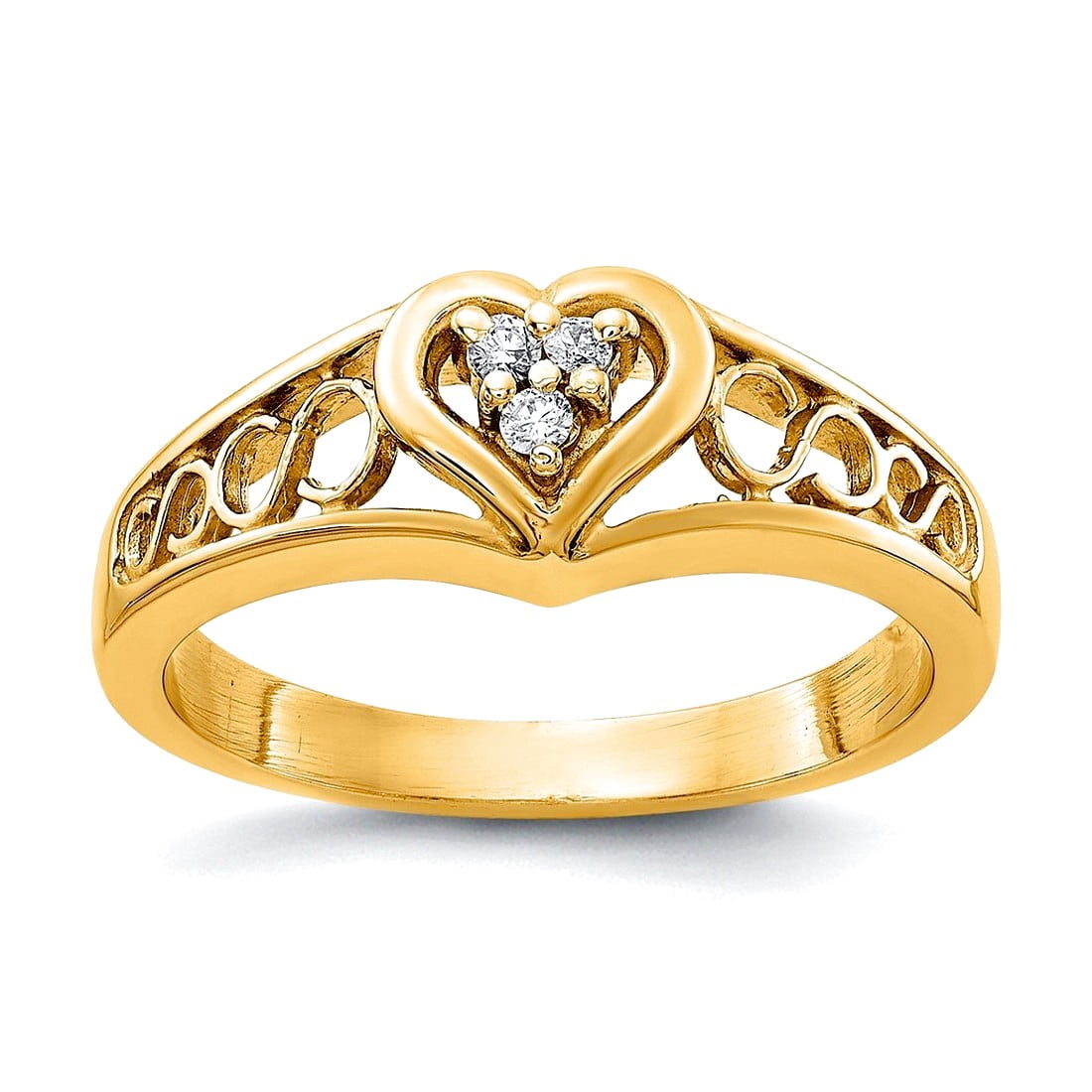 14k Solid Yellow Gold Polished Prong set Diamond Love Heart Ring Size 6 ...