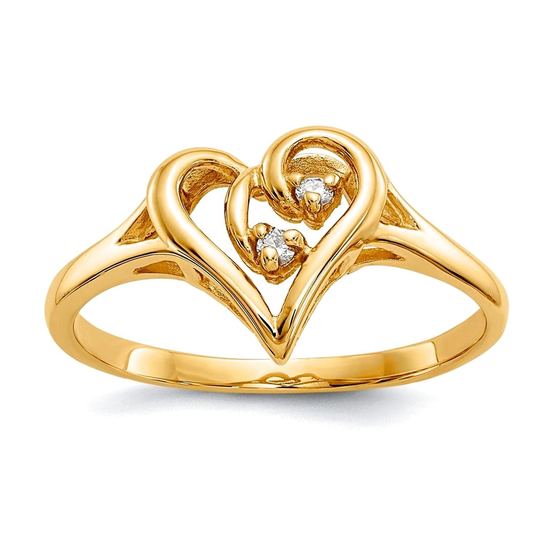 14k Solid Yellow Gold Polished Prong set Diamond Love Heart Ring Size 6 ...