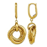 14k Solid Yellow Gold Polished and Beaded Circle Dangle Leaverback ...