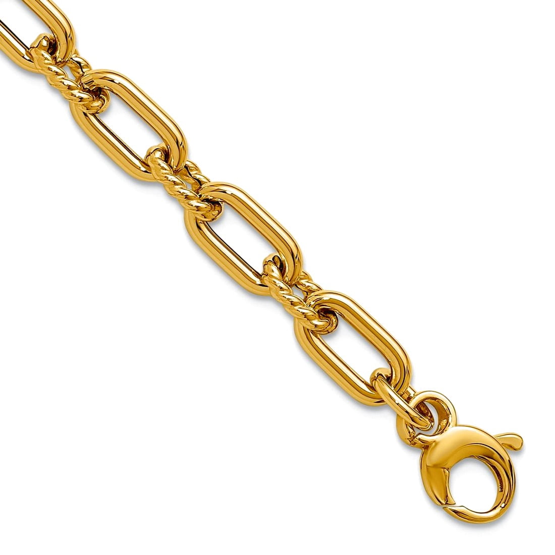 14k Solid Yellow Gold Polished and Textured Fancy Link Bracelet 7.5 ...