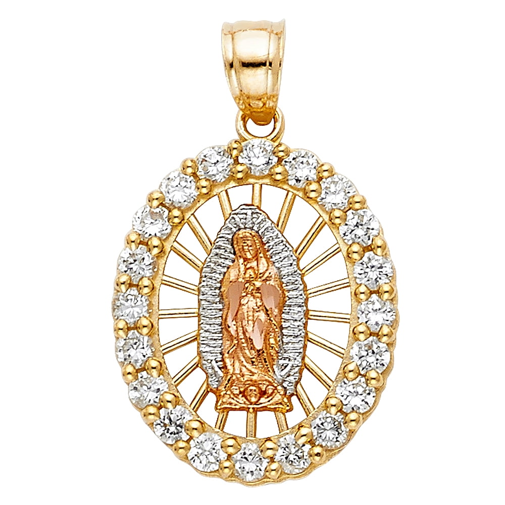 14k Tri-Color Gold Brillante Colorido Virgin de Guadalupe Pendant ...