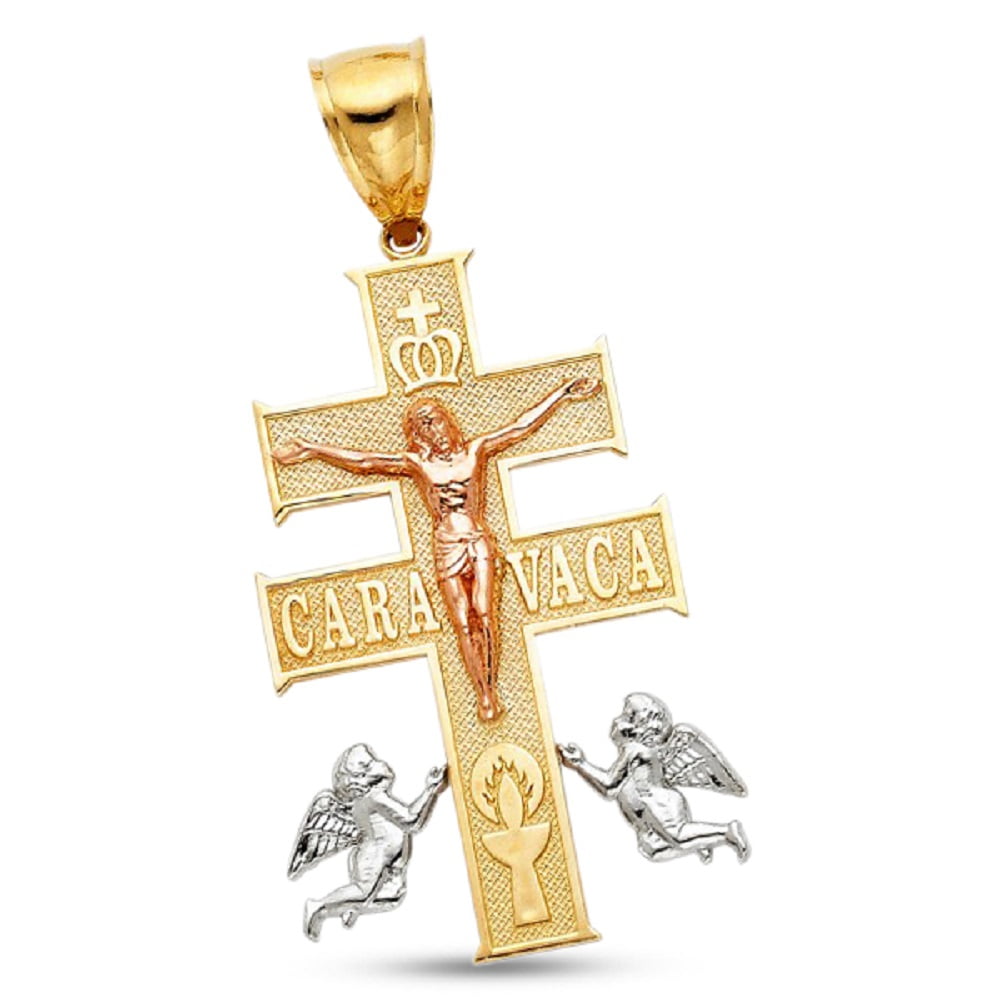 14k Tri Color Gold Cara Vaca Crucifix Cross Pendant Charm Jesus Christ ...