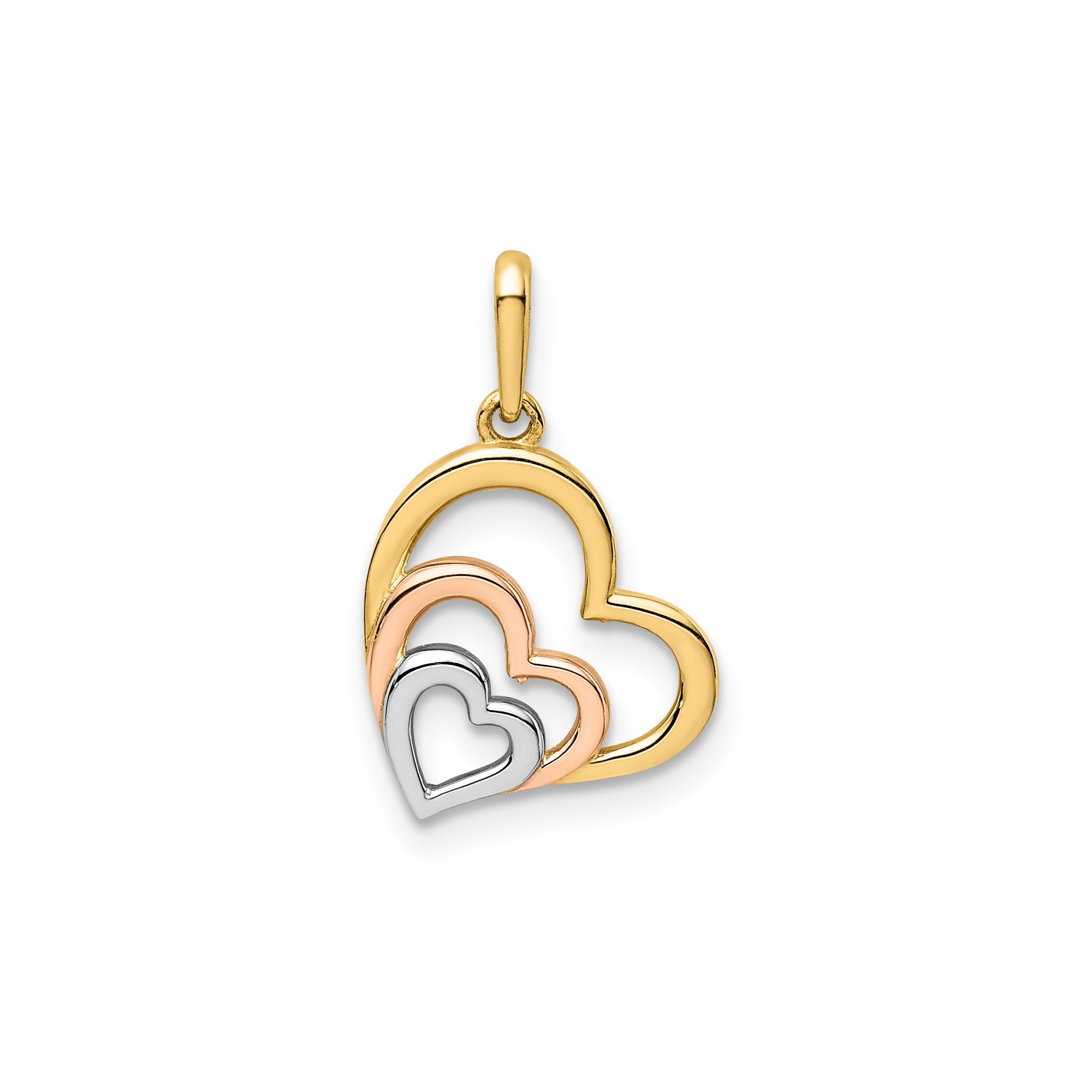 14k Tri Color Gold Heart Pendant for Women, Yellow White Rose ...