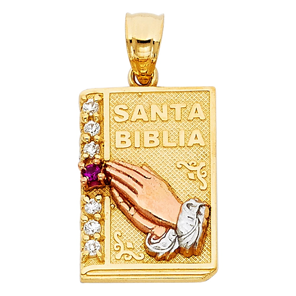 14k Tri-Color Gold Holy Bible Medal Santa Biblia Medalla Pendant ...