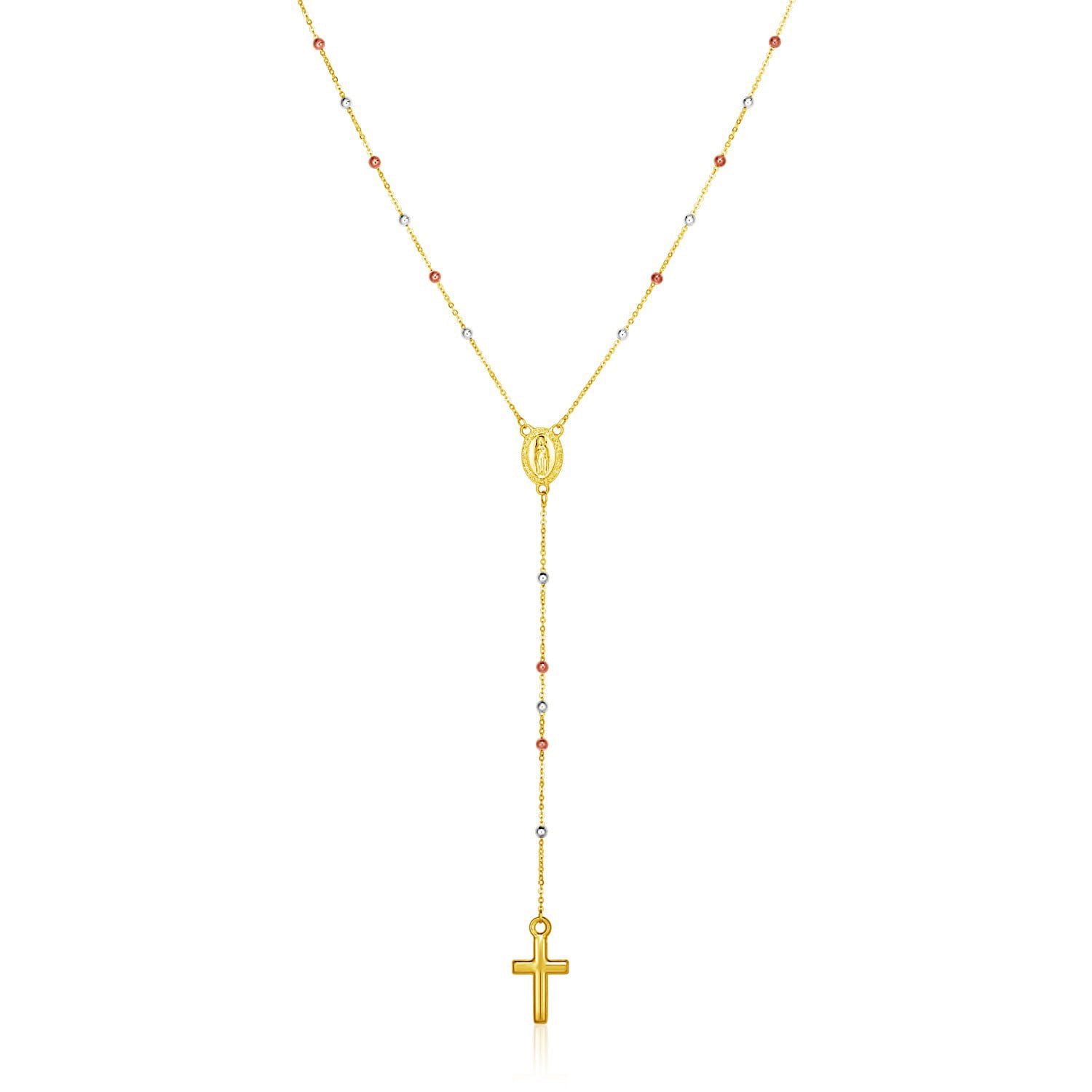 14k Tri Color Gold Lariat Rosary Necklace 26 in - Walmart.com
