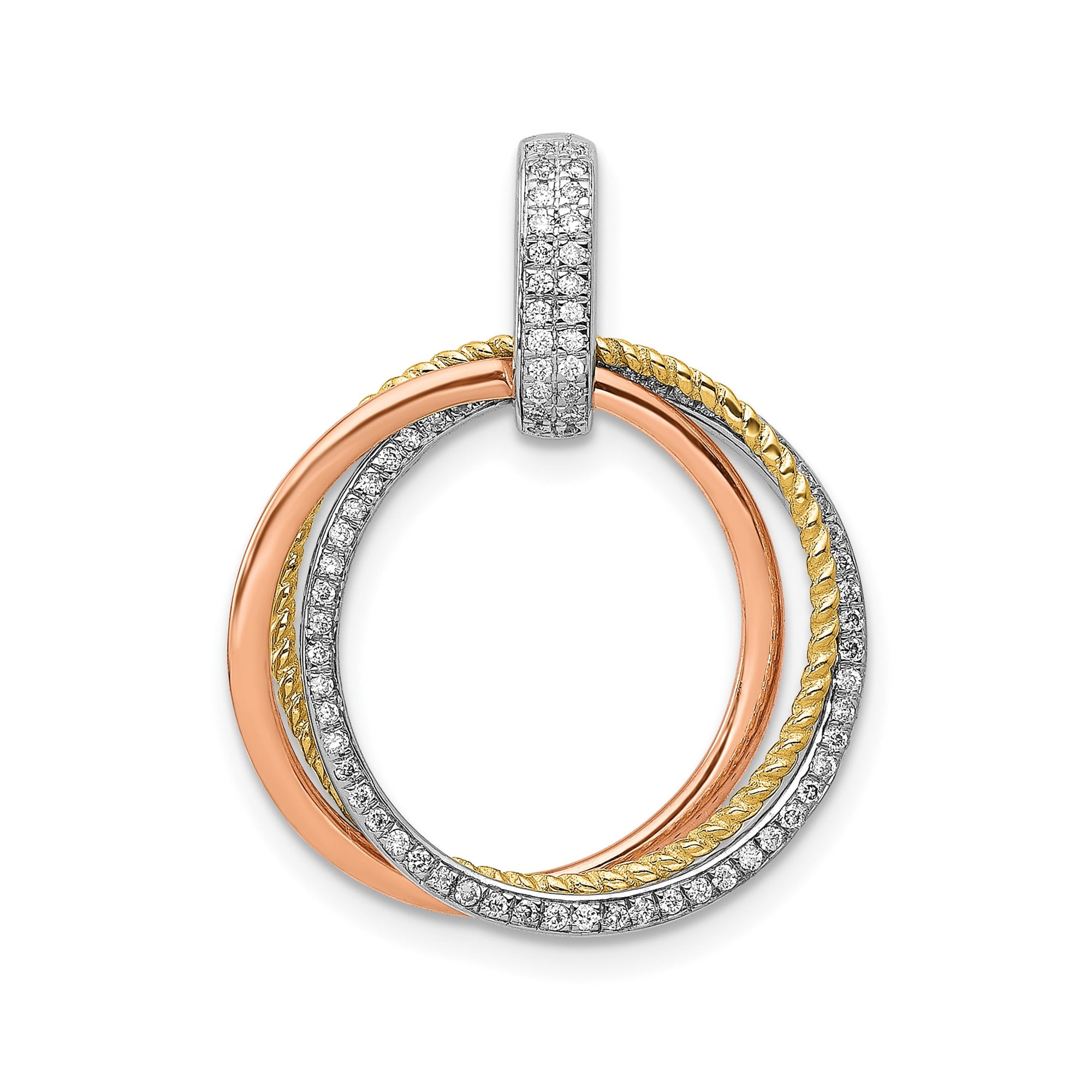 14k Tri-Color Gold Pendant for Women with Interlocking Rose White ...