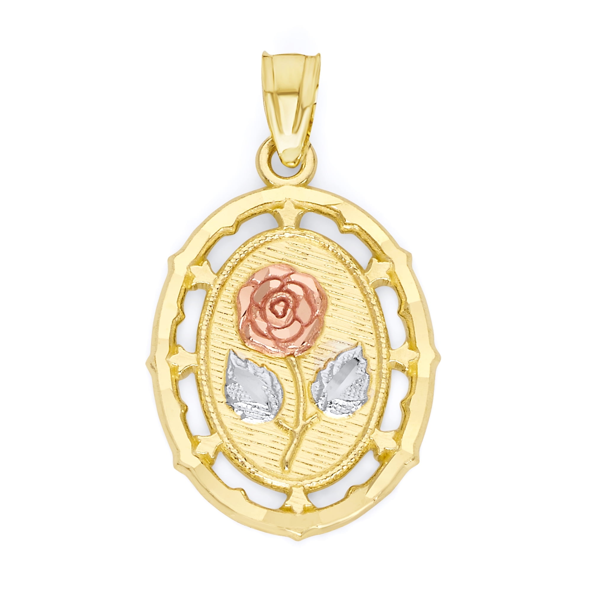 Golden Fire Solid 14k Gold Tri Color Gold Rose Pendant, Flower Jewelry ...
