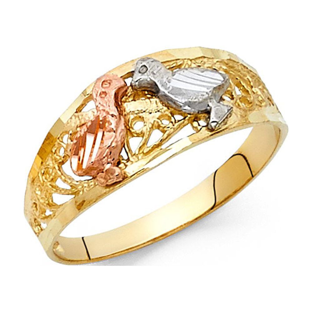 14k Tri Color Tone Solid Italian Gold Kissing Love Birds Ring 8mm ...