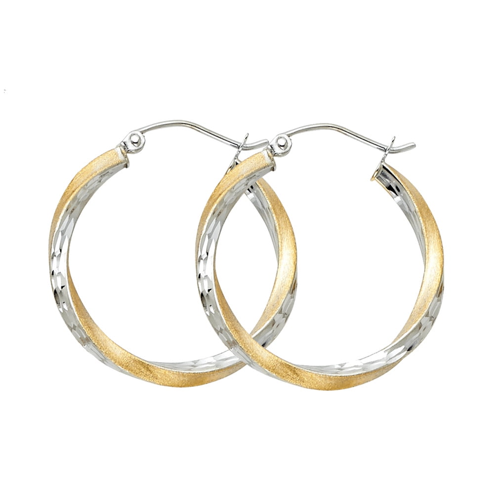 14k Two-Color Gold Twist Hoop Diamond-Cut Circle Round Hinge Clasp ...